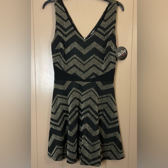 BeBop | Dresses | Bebop Chevron Metallic Black And Gold Party Dress ...